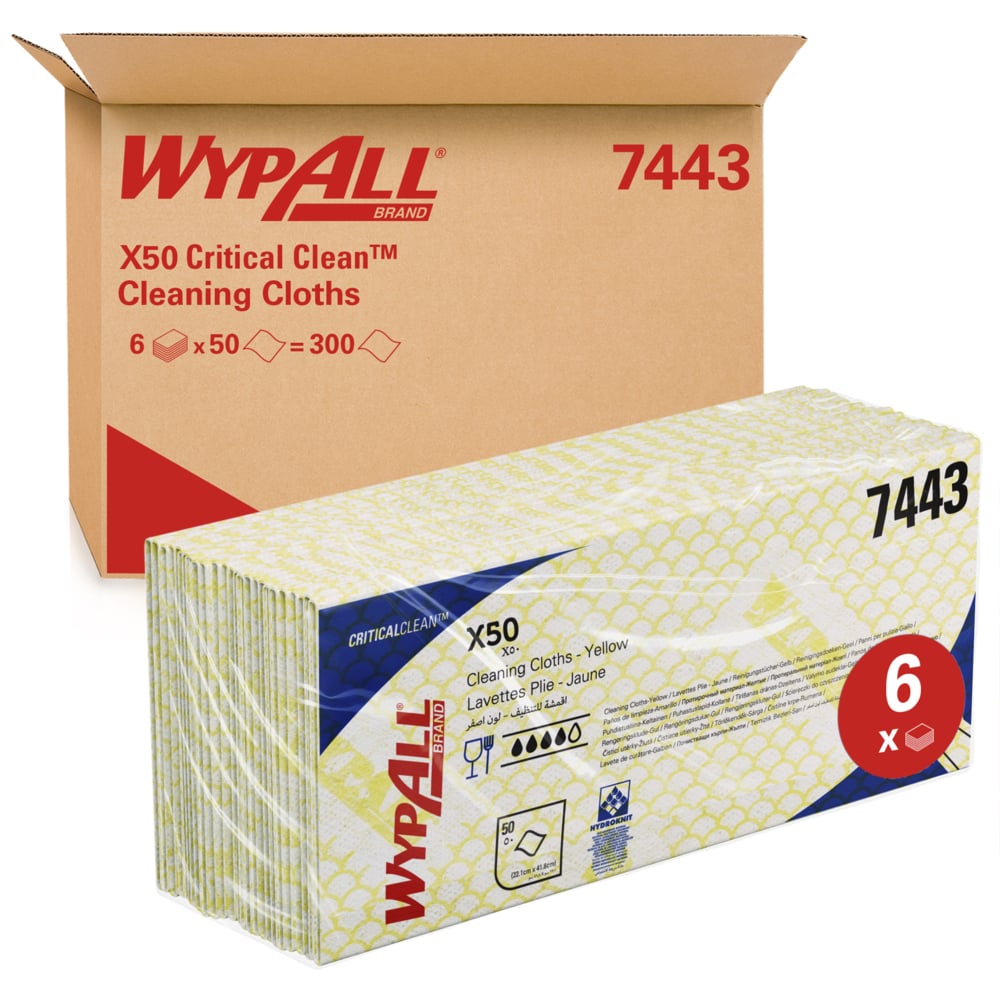 WypAll X50 Colour Coded Cleaning Cloths 7443 – Yellow Wiping Cloths – 6 ...